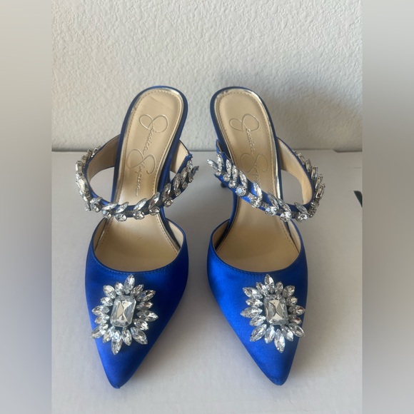 Jessica Simpson | Shoes | Jessica Simpson Blue Satin Embellished Heels ...